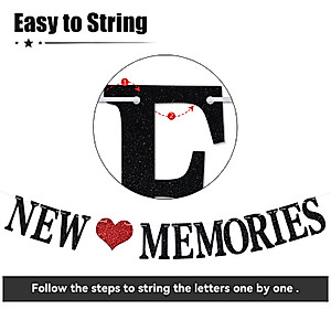 New Home New Adventure New Memories Banner, New Home New Chapter/Sweet Home/Our First Home Housewarming Party Backdrop, Pre-strung New Couple/Housewarming/Family Reunion Party Bunting Sign, Black Glitter