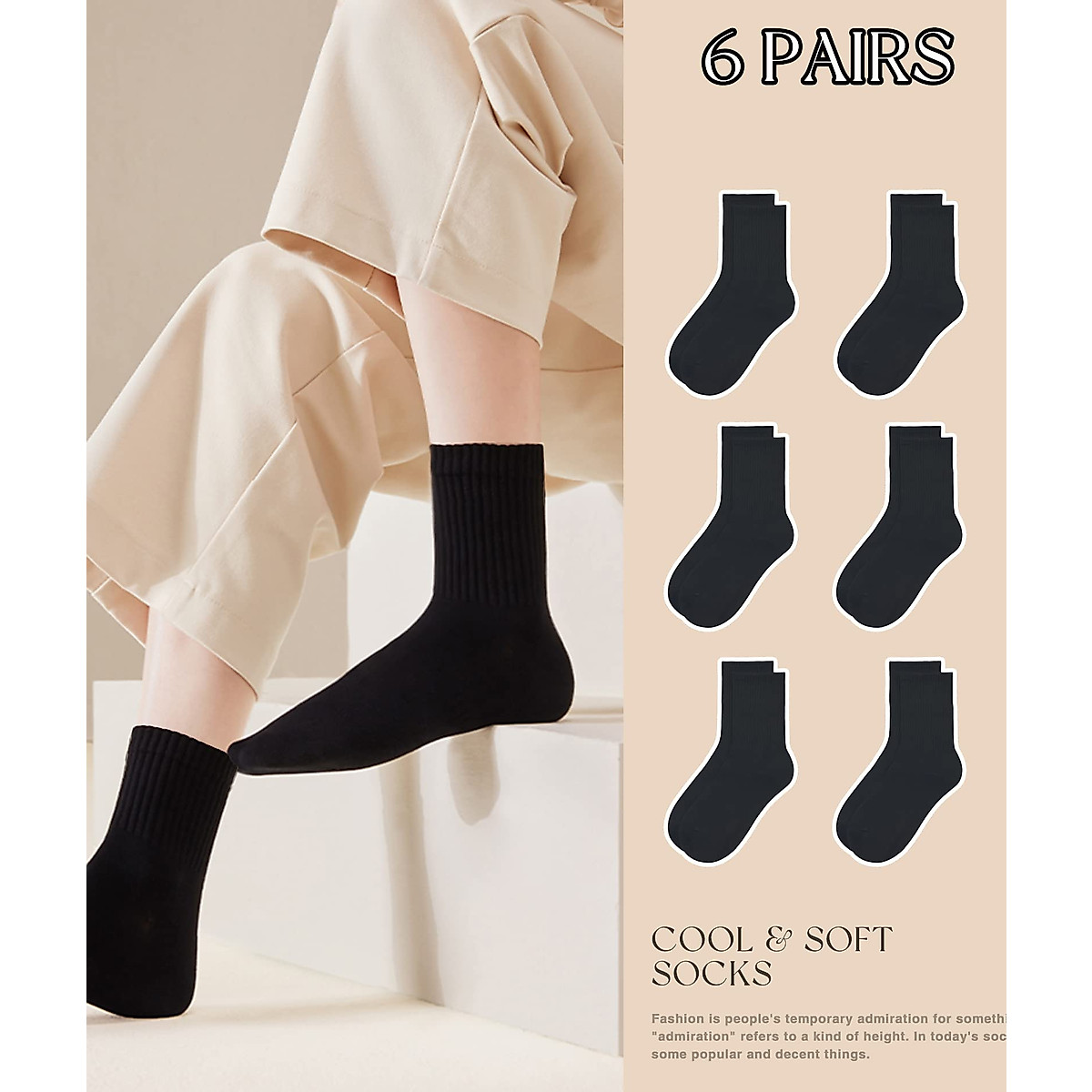 HAVE A TREE 3-6 Pack Womens Crew Casual Calf Socks (H002-6B)