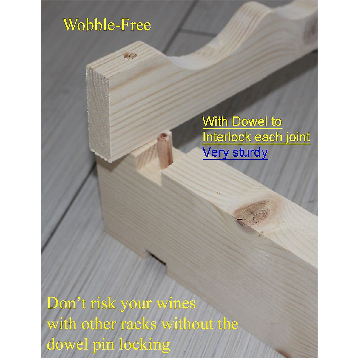 Stackable Modular Wine Rack Freestanding Storage Stand Display Shelves, Thick Wood Natural 12 X 12 Rows 144 Slots