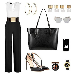 Kattee Vintage Genuine Leather Tote Shoulder Bag for Women Satchel Handbag with Top Handles (Black)