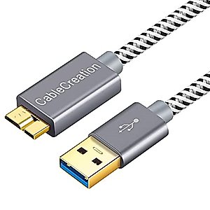 CableCreation Short USB3.0 Hard Drive Cable 1FT, USB 3.0 A to Micro B Cable 5Gbps Data, USB 3.0 External Hard Drive Cable Works for WD Toshiba Seagate Hard Drive Galaxy S5 and More 0.3m