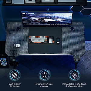 WEMUZVIU 47 Inch Gaming Desk, Ergonomic Carbon Fiber Surface Computer Table, A-Shaped PC Gamer Workstation with Cup Holder & Headphone Hook, Home Office Desk (ZK-A, 47 INCH)