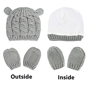 Baby Hat and Mitten Set Knit Baby Winter Hat Mittens for Newborn Girl Infant Beanies for Boys Kids Gloves Pink 6-12 Months