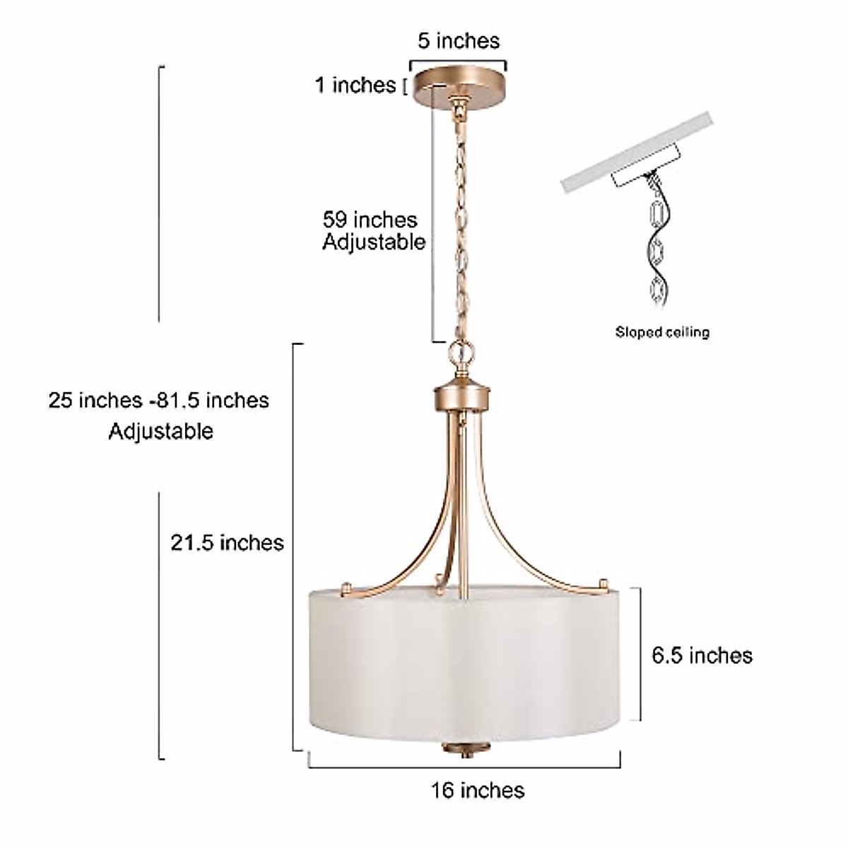 classy leaves Gold Chandelier Light Fixture, 4-Light Modern Drum Chandelier Lighting, Gold Pendant Light with White Fabric Shade for Dining Room, Kitchen Island, Foyer, Living Room, 16’’ D x 21.5’’ H