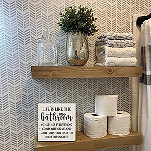 Ywkuiev Life is Like the Bathroom White Wooden Box Plaque, Hope Everything Comes Out Okay Rustic Sign for Family Home Bathroom Office Desk Decor (6 X 6 Inch)