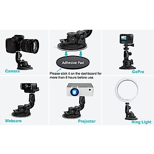 Aozcu Suction Camera Mount, Car Windshield Dashboard Camera Holder with 3M Adhesive Disk for GoPro Max, Hero 9 8 7 6 5, Session 5, DJI OSMO Action, AKASO, Campark, Canon, DSLRs and Other Cameras