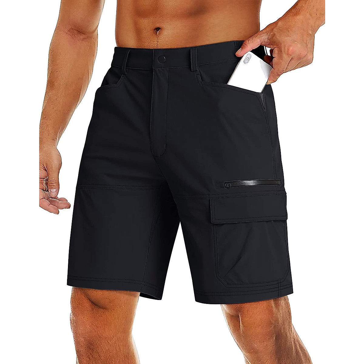 MAGCOMSEN Quick Dry Shorts Men Hiking Summer Shorts Cargo Work Shorts Travel Fishing Shorts Black,34