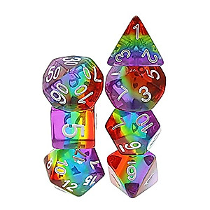 DND Dice Set RPG Rainbow Dice for D&D Dungeons and Dragons Pathfinder Role Playing Game Table Games 5 Colors Transparent Dice with Dice Bag
