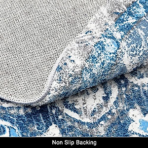 HEBE Boho Round Area Rug 4Ft Non Slip Washable Rug for Living Room Bedroom Vintage Distressed Medallion Round Rug Soft Circle Rug Throw Carpet for Dining Room Bathroom Nursery