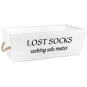 Lost Socks Basket for Laundry Room – White Laundry Basket, Wooden Farmhouse Laundry Hamper, Sock Bin, Laundry Room Storage Baskets for Shelves, Sock Basket from UpTrend Design