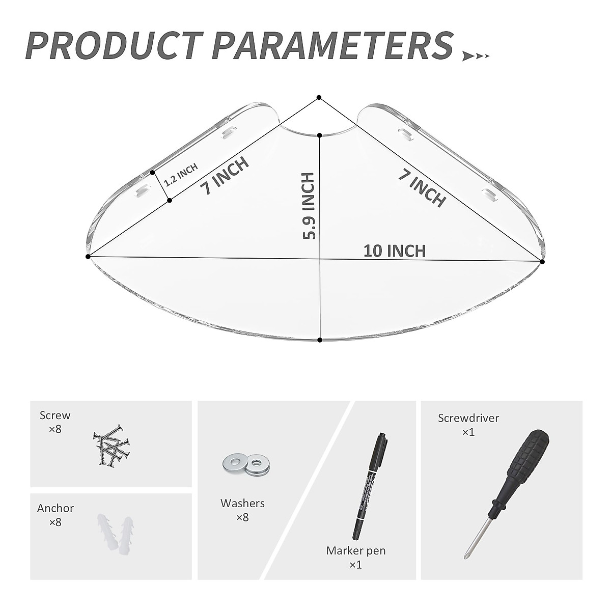 Sezanrpt 7x7 Inch Corner Shelf Wall Mount Set of 2, Acrylic Corner Floating Shelves, Clear Corner Wall Organizer Shelf for Bathroom, Kitchen, Bedroom, Living Room, Dining Room, Office