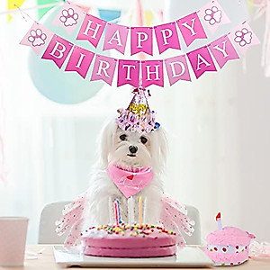 5 Pack Dog Birthday Party Supplies Pink Dog Birthday Set Included Dog Hat Bandana Happy Birthday Banner Dog Tutu and Birthday Cake Dog Party Decorations for Small Medium Large Dog Pet