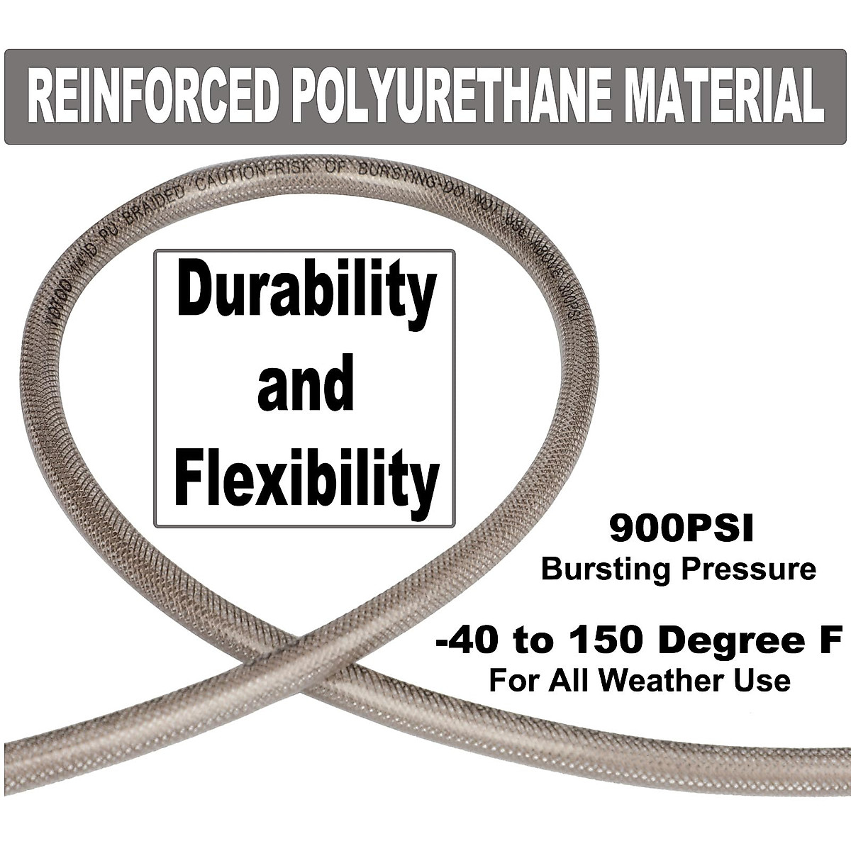 YOTOO Reinforced Polyurethane Air Hose 1/4" Inner Diameter by 100' Long, Flexible, Heavy Duty Air Compressor Hose with Bend Restrictor, 1/4" Swivel Industrial Quick Coupler and Plug, Gray