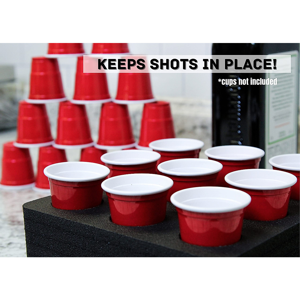 Polar Whale 2 Shot Glass Holders Organizer Modern Tray for Home Kitchen Bar or Club Party Durable Black Foam Serving Rack Each Holds 9 Shots