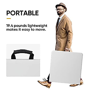 SUPER DEAL Portable 4 Foot Plastic Folding Table, Indoor Outdoor Heavy Duty Fold-in-Half Picnic Party Camping Barbecues Table with Carrying Handle, White