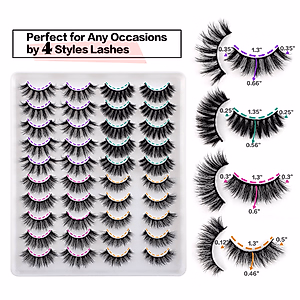 JIMIRE 20 Pairs False Eyelashes 4 Styles Fluffy Eyelashes Pack 3D Volume Faux Mink Lashes Packs
