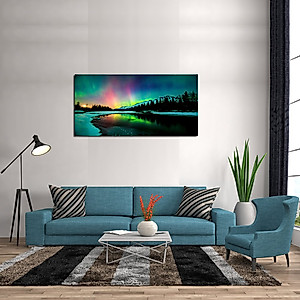 S01950 Wall Art Aurora scenery Painting on Canvas Stretched and Framed Canvas Paintings Ready to Hang for Home Decorations Wall Decor