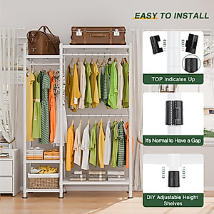 LEHOM G3 Garment Rack Heavy Duty Clothes Rack for Hanging Clothes, Freestanding Portable Wire Clothing Rack with Shelves, Adjustable Wardrobe Closet Rack, DIY Hanging Clothes Racks for Bedroom,White