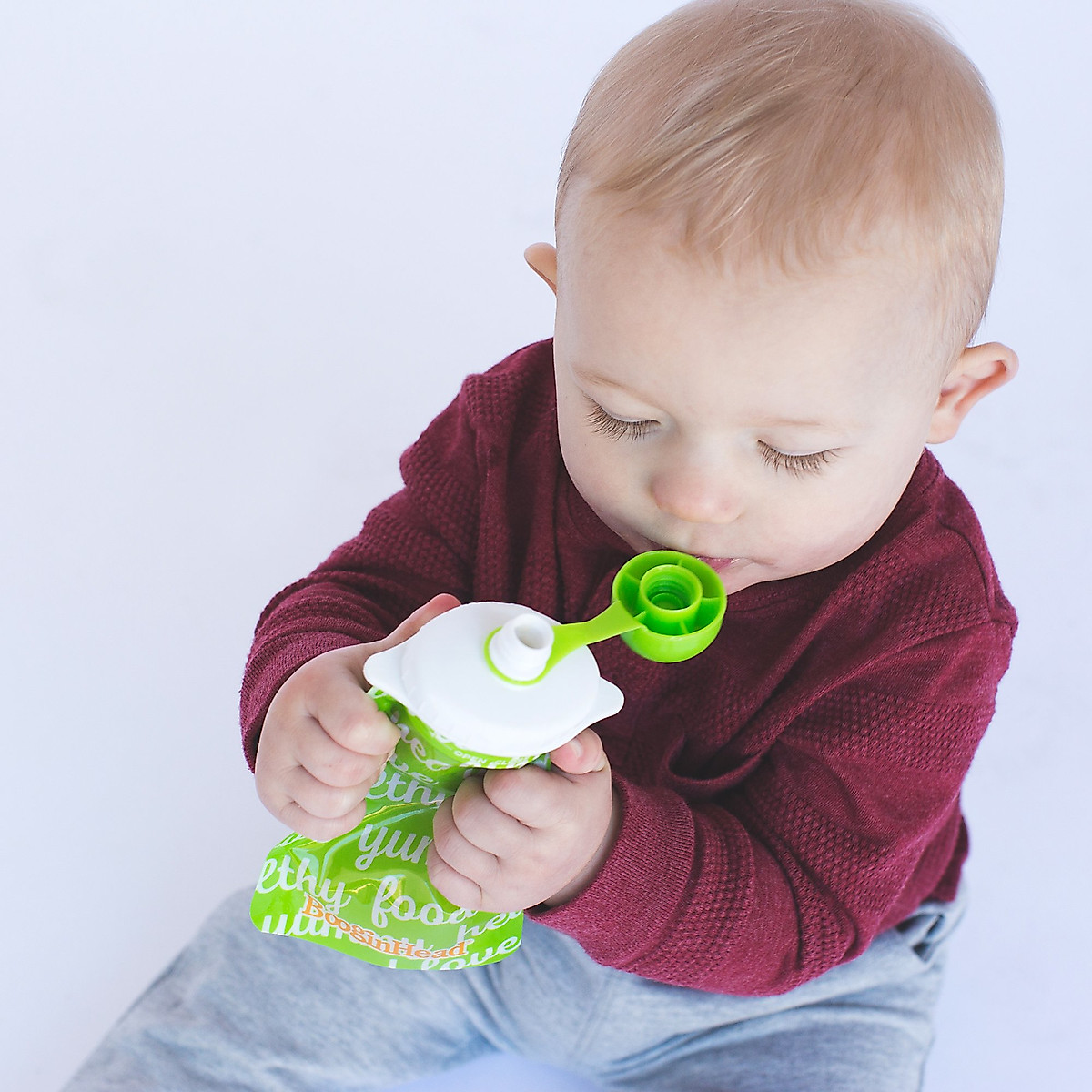 BooginHead Baby Toddler Squeez'Ems Puree Pouches, Dishwasher safe YUM! Green/White