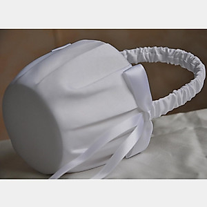 QRZLP Wedding Flower Girl Baskets, Small White Satin Bowknot Flower Baskets with Handle Minimalist Bride Flower Basket for Weddings.