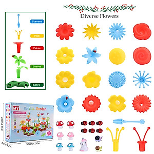 Toys for 3-7 Years Old Girls,Flower Garden Building Toys with Fairy Garden Miniatures,Building A Garden Toy Set for Toddlers,Preschool Educational Playset,Birthday Gifts Kids