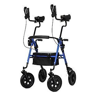 ELENKER Upright Rollator Walker, Stand Up Rolling Walker with 10’’Big PU Wheels and Adjustable Padded Armrests for Seniors from 4’8”to 6'4” (Blue)