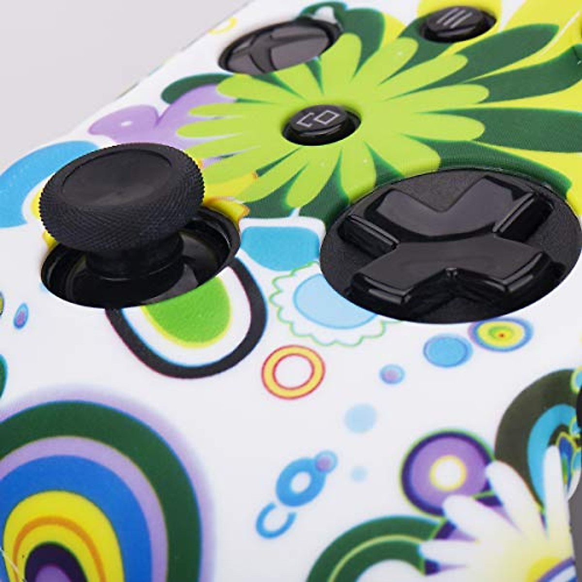 YoRHa Printing Rubber Silicone Cover Skin Case for Xbox One S/X Controller x 1(Circle) with PRO Thumb Grips x 8