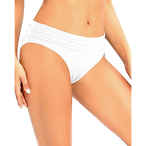 Zmart Women Full Coverage Ruched Bikini Bottoms Tummy Control Swim Bottoms Scrunch Ruffle Bathing Suit Bottom White L