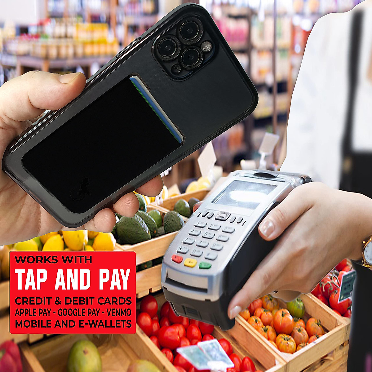 Gecko Travel Tech Phone Wallet - Stick On Card Holder Wallet for Cell Phones - Adhesive Card Pocket for Credit Cards and Money - Sticker for Cases - Phone Stand - BLACK BLACK