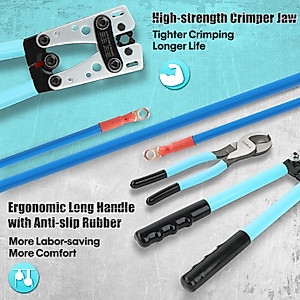 SHALL Battery Cable Wire Lug Crimping Tool Kit for US Copper Lugs AWG 8-1/0, Wire Crimping Tool for Electrical Lug Crimper with Cable Cutter, Heavy Duty Battery Terminal Crimper with Storage Bag