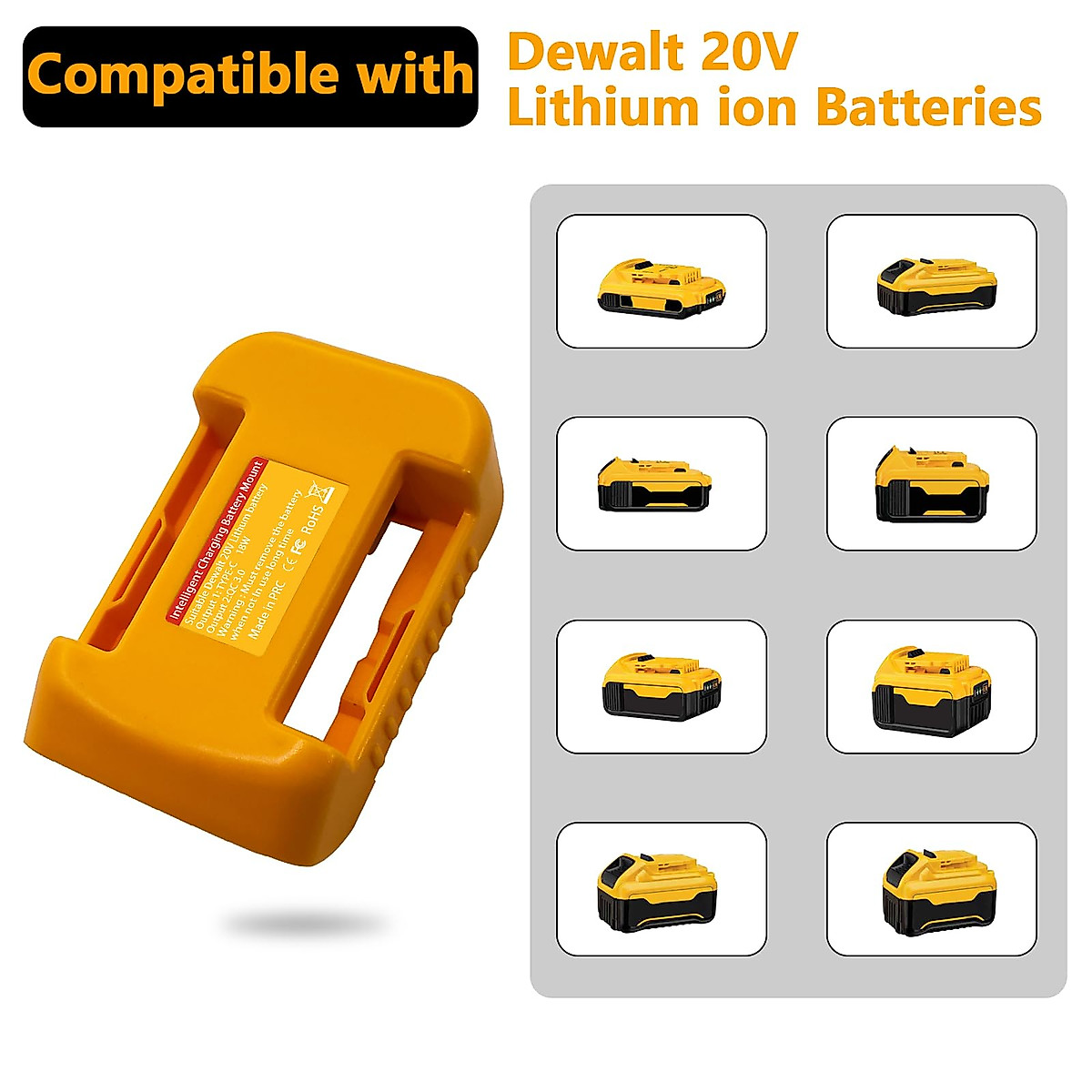 BTRUI 2 Pack USB Charger Adapter for Dewalt 20V Battery with USB & Type-C Fast Charging Interface USB Charger (Adapter Only)