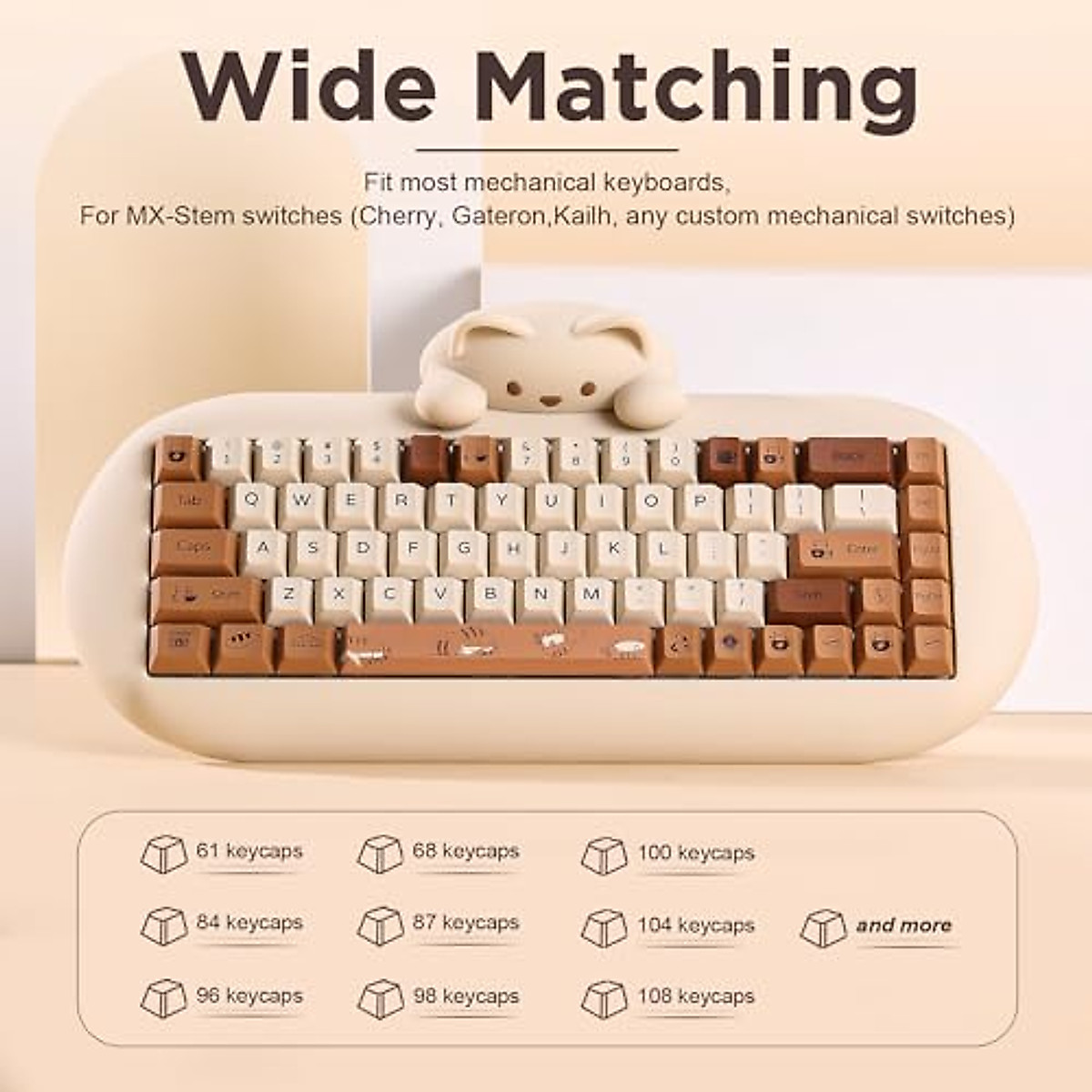 YUNZII Coffee Cat Dye Sub PBT Keycaps,152 Full Keys Dye Sublimation Custom Keycap Set with Key Puller for Cherry Gateron MX Switches Mechanical Gaming Keyboard (Cherry Profile, Coffee Cat)