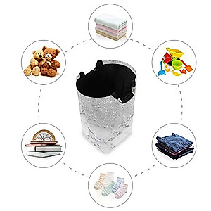 Ruio Laundry Hamper Basket Storage Bag Foldable Clothes Bag Grey Silver Glitter White Marble Folding Washing Bin Clothes Hamper Large Basket