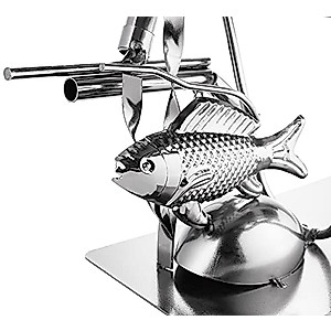 BRUBAKER Wine Bottle Holder Spearfishing, Scuba Diver with Speargun - Metal Sculpture - Wine Rack Decor - Tabletop - with Greeting Card