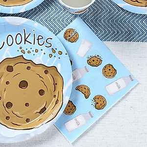Milk & Cookies Party Supplies - Serves 24. Dinner, Dessert Plates, Cups, Napkins. Chocolate Chip Cookie Birthday Decorations for Kids, Boys, Girls & More