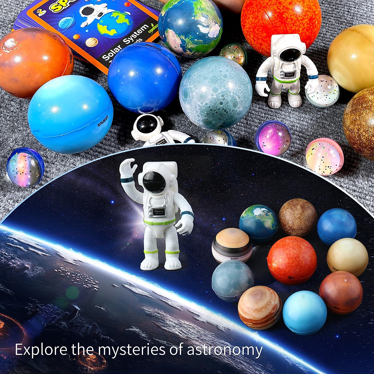Solar System Planets Toys for Kids, STEM Educational Sensory Toys for Autistic Children Non-Toxic, Space Astronaut Slime Ball Alien Monster Toy Set with Mesh Storing Bag for 3-5-8-10 Boy Girls