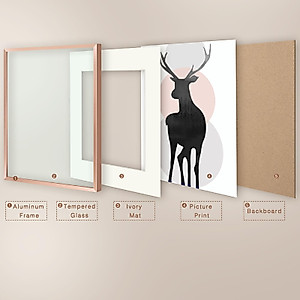 Space Art Deco, 11x14 Metal Aluminum Picture Frame Set of 3, Display Pictures 8x10 with Mat or 11 x 14 Without Mat, Wall Mounting Gallery Photo Frames, Rose Gold