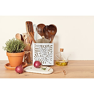 AHUONEL 360° Rotating Kitchen Utensil Holder for Countertop, Wooden Utensil Organizer Cutlery Holder, Utensil Caddy Utensil Crock, Silverware Flatware Organizer for Spoons, Knives, Forks, 5.5" x 6.3"