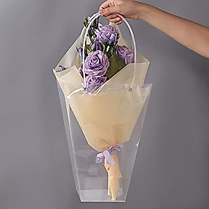 SOUJOY 10 Pack Clear Flower Bouquet Bags, Large Gift Bags with Long Handles, Party Floral Packing Wrap Bag for Valentine Day, Birthdays, Mother's Day, Father’s Day, Wedding, Anniversary, Housewarming