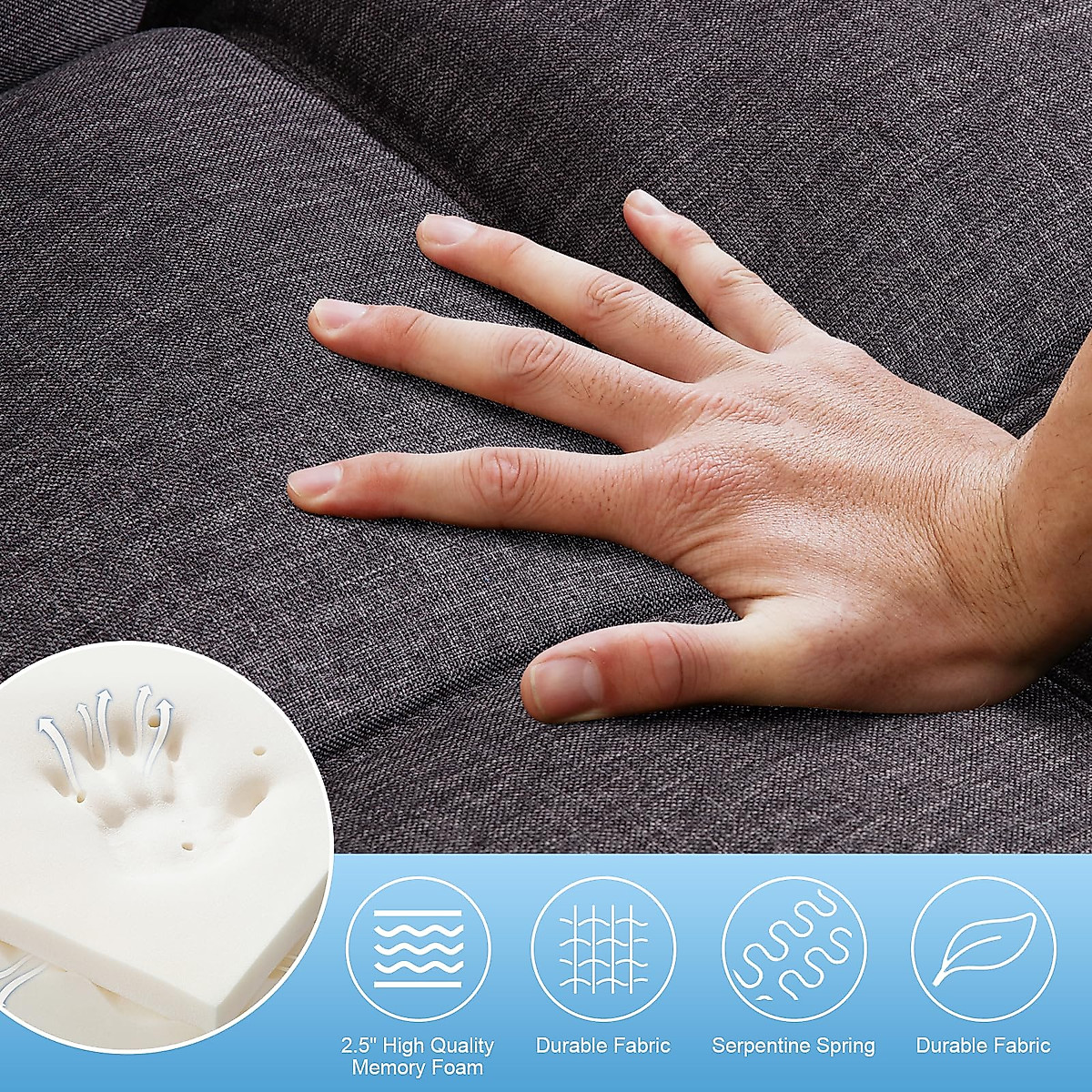 MUUEGM Futon Sofa Bed Couch Sofa, Memory Foam Futon Sleeper Sofa Loveseat Convertible Couch Bed for Small Compact Spaces, Apartment, Dark Grey.