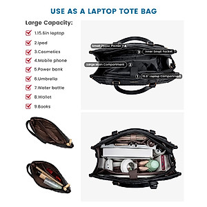 LOVEVOOK Lunch Tote Bag for Women, 15.6 Inch Laptop Bag with Insulated Lunch Compartment, Quilted Large Capacity Computer Handbag with Purse for Business, Work, Nurse, Office, Collage, Casual, Black