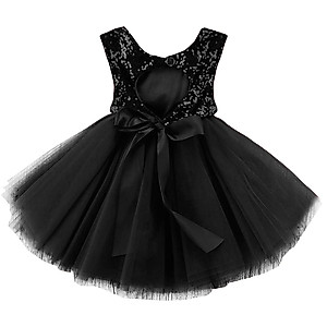 AGQT Toddler Girls Dresses Flower Girl Dress Sequins Tutu Dress Kids Sleeveless Tulle Princess Birthday Dresses Formal Party Gowns Dress Black Size 2-3 Years(110)