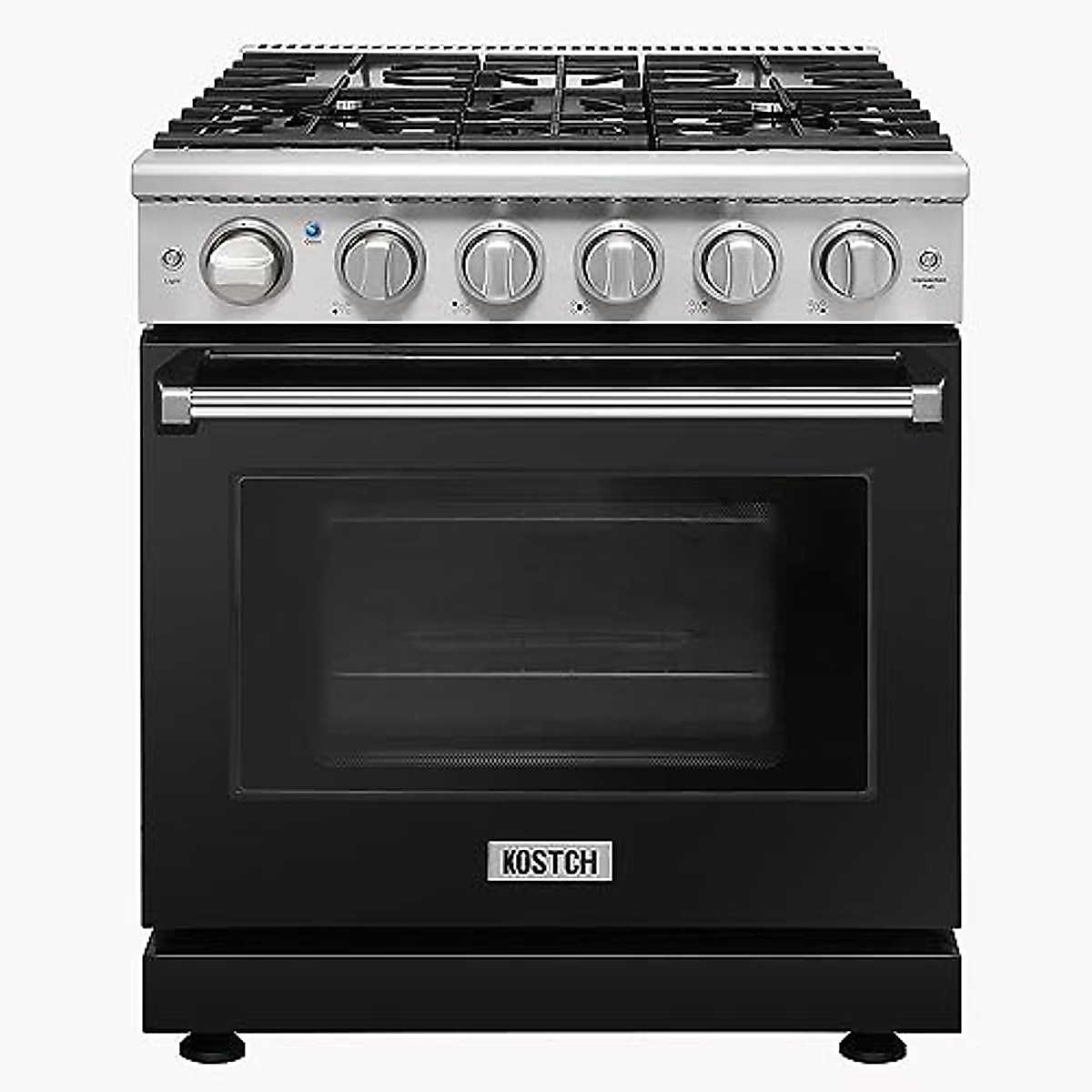 KOSTCH 30 inch Professional Freestanding Pro-Style Natural Gas Range or Liquid Propane Gas Range with 5 Burners, 4.55 cu.ft. Oven Capacity, in Stainless Steel - KOS-30RG03M (Black)