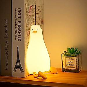 WLHONG Lying Flat Duck Night Light, Cute Light Up Duck,LED Silicone Bedside Lamp,Touch Control Dimmable Rechargeable Baby Night Lights for Breastfeeding Bedroom Baby Room Decor Kids Women Gift