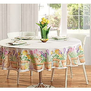 Kadut Easter Tablecloth Round, Easter Bunnies Fabric Table Cloth, 70" Round, for Indoor/Outdoor Use. for Spring, Easter, and Summer Tablecloth.