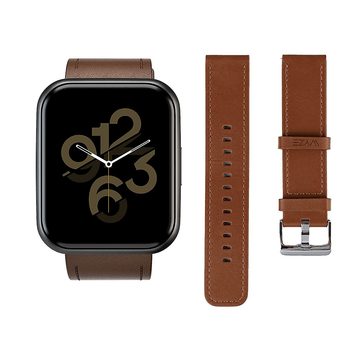 WYZE Watch Replacement Leather Bands Compatible Smart Watch 47mm, 47mm C, 44mm, Quick Release Genuine Leather Watch Strap for Women and Men, Classic Brown