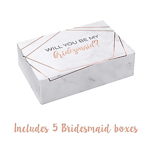 Pop Fizz Designs Bridesmaid Proposal Box Set I 6 Pack I 1 Maid of Honor Proposal Box and 5 Will You be My Bridesmaid Boxes I Marble with Gold Foil Bridesmaid Box for Bridesmaid Gifts