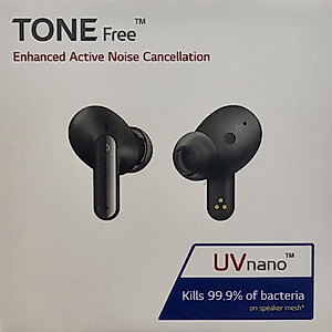 LG TONE Free FP8 - Enhanced Active Noise Cancelling True Wireless Bluetooth Earbuds with Meridian Sound, UVnano Kills 99.9% of Bacteria on Speaker Mesh*, Wireless Charging Case, 3 Mics