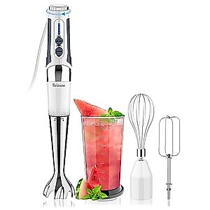 3-in-1 Immersion Hand Blender: 3-Angle Adjustable with Variable 21-Speed Control, Powerful Hand Blender Electric for Milkshakes | Smoothies | Soup| Puree | Baby Food (White)