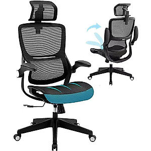 Office Chair Ergonomic Desk Chair - Curved Linear Mesh Seat Lumbar Support HighBack Computer Chair with Headrest Flip-up Armrests, Adjustable Height & Tilt Home Chairs, Swivel Executive Task Chair